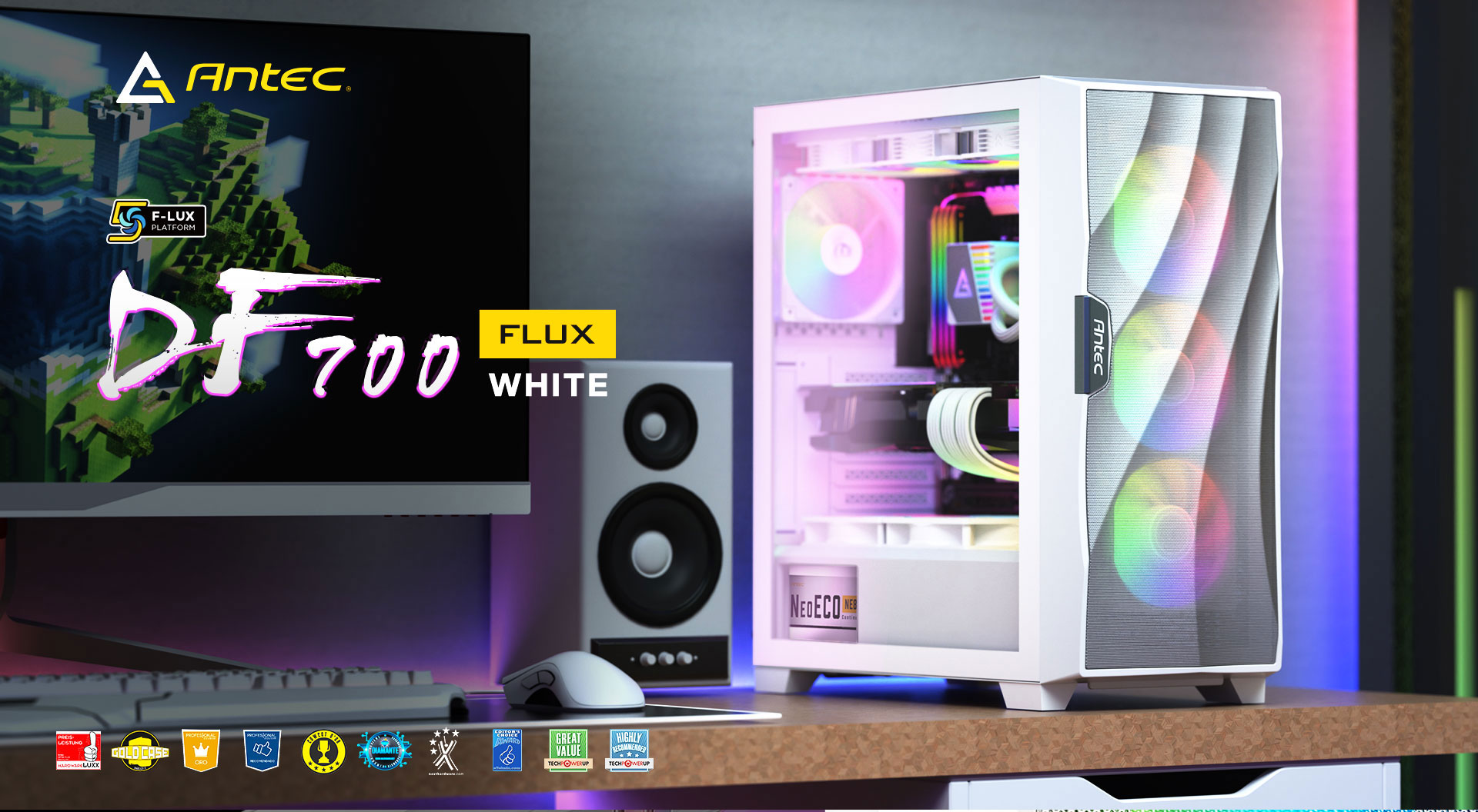 Antec Dark League DF700 FLUX, Mid Tower ATX Gaming Case, FLUX Platform, 5 x 120mm Fans Included ...